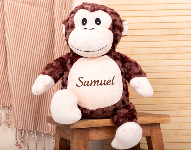 Embroidered stuffed monkey - Made In Gift