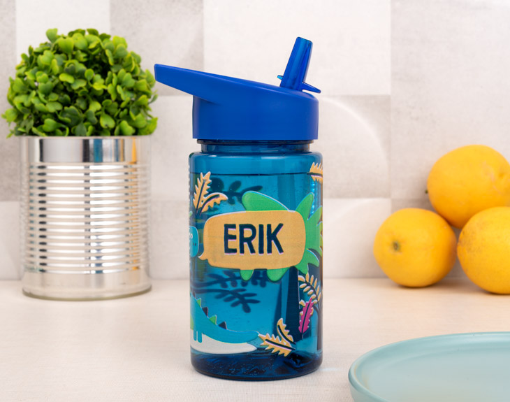 Personalisierte Flasche mit Strohhalm "Dinosaurier" - Made In Gift