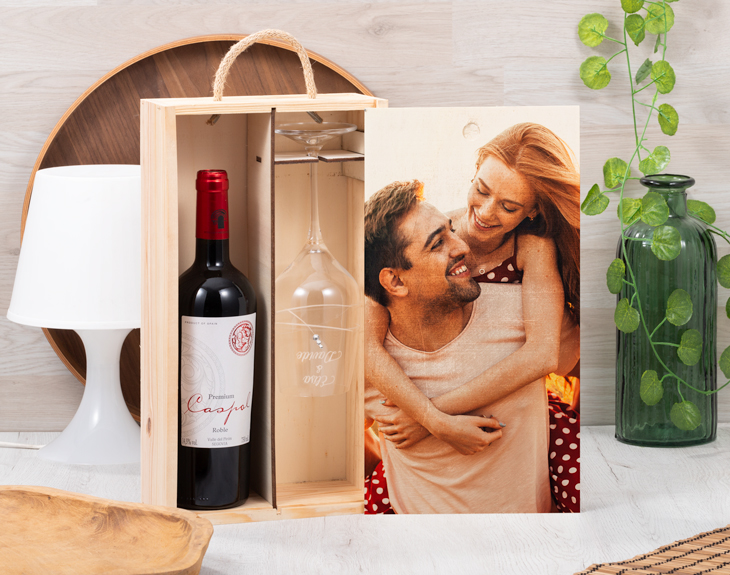 Coffret avec vin et verre de Bohème Swarovski® personnalisé - Made In Gift