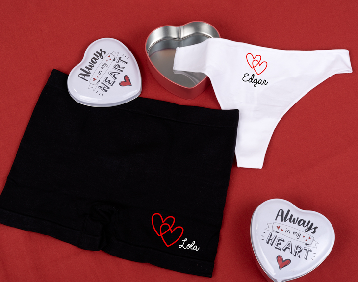 Pack calzoncillo y tanga "Corazones entrelazados" - Regalo Original