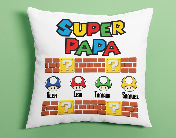 Coussin personnalisé "Super-Papa Mario Bros" - Made In Gift
