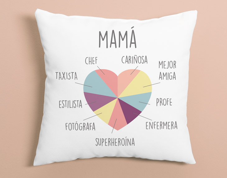 Cojín personalizado "Corazón de colores mamá" - Regalo Original