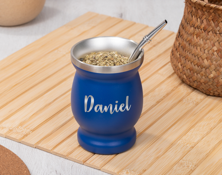 Copo mate azul personalizado com nome - MadeInGift