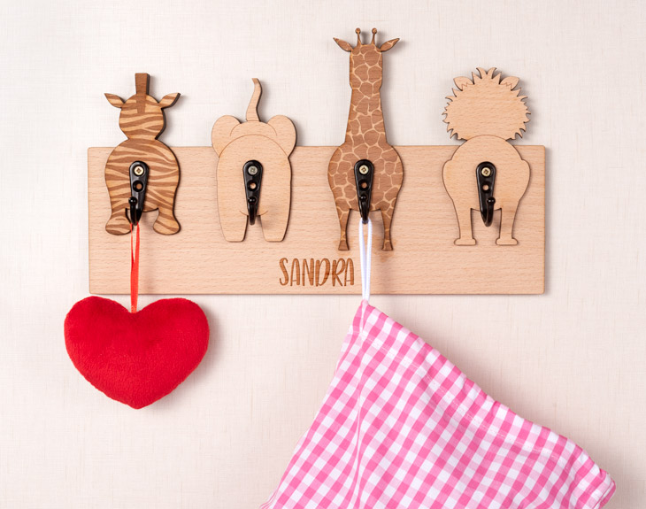 Perchero de madera "Animales" personalizado - Regalo Original