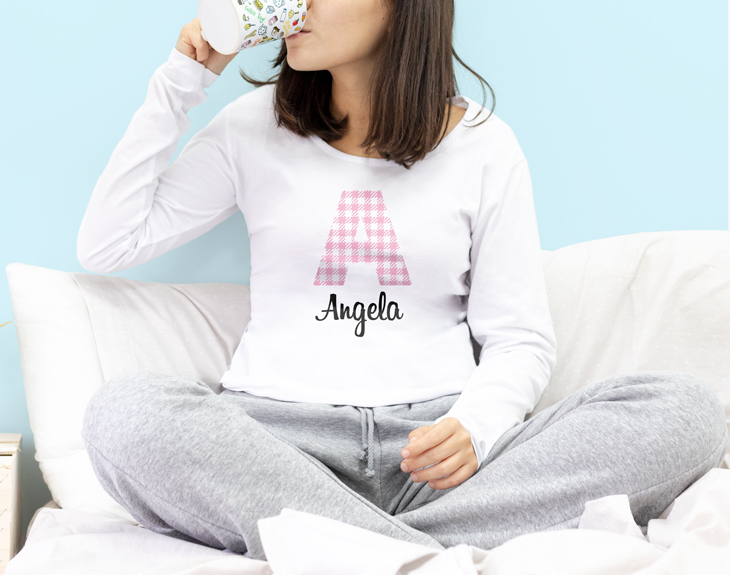 Personalised pyjamas "Gingham alphabet" - Made In Gift