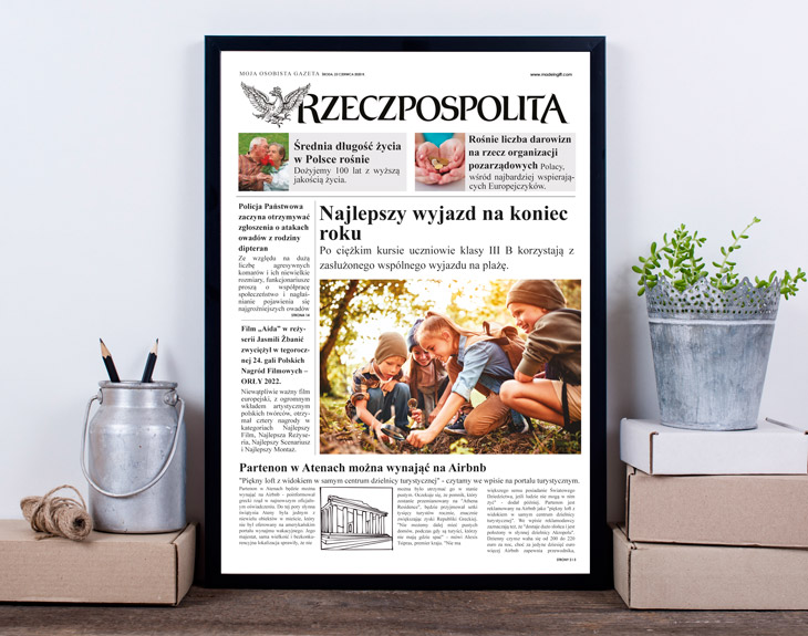 Strona główna gazety, personalizowana z ramką. MadeinGift
