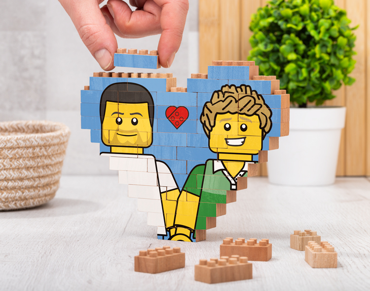 Puzzle de bloques corazón personalizado "Pareja Lego pop" - Regalo Original