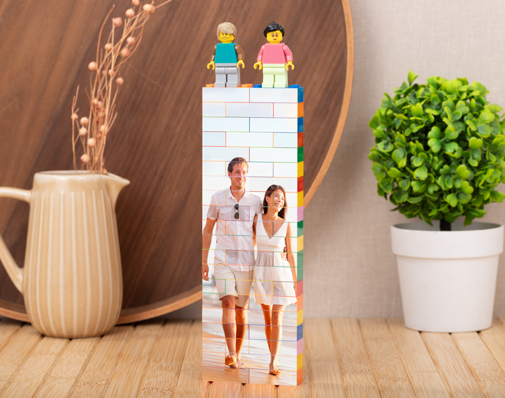 Vertical block puzzle with photos and Lego minifigure - Made In Gift